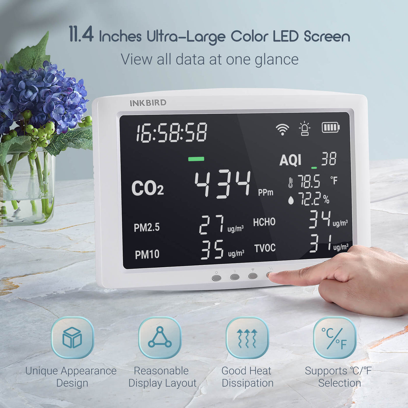INKBIRD Wi-Fi 8-in-1 Air Quality Monitor IAQM-128W — INKBIRD EU